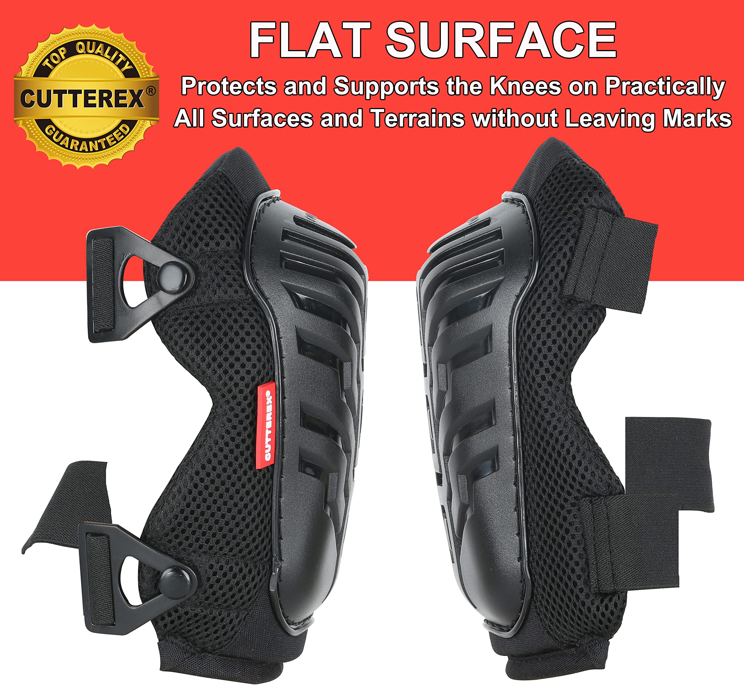 CUTTEREX FLAT Knee Pads for All Kneeling Works, Professional Knee Cushions, Heavy Duty and Protection Design Knee Pad for Flooring, Gardening, Comfortable and Durable, Anti-Skid and Adjustable Clips