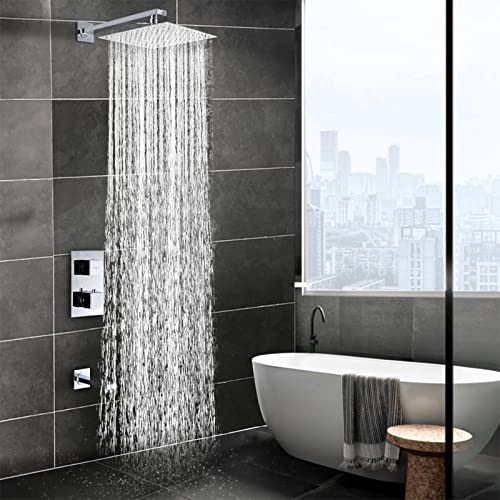 TOOGOU Modern Rain Shower Head, 12 inch, High Pressure, Stainless Steel, Self-Cleaning Nozzle, Easy Install, 1 Setting, Polished Finish