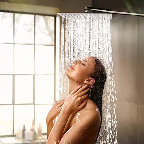 TOOGOU Modern Rain Shower Head, 12 inch, High Pressure, Stainless Steel, Self-Cleaning Nozzle, Easy Install, 1 Setting, Polished Finish