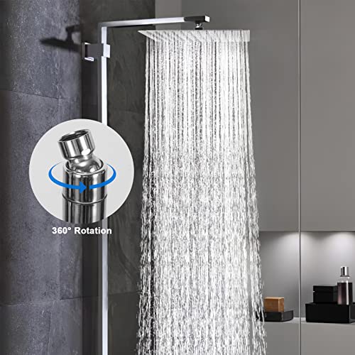 TOOGOU Modern Rain Shower Head, 12 inch, High Pressure, Stainless Steel, Self-Cleaning Nozzle, Easy Install, 1 Setting, Polished Finish