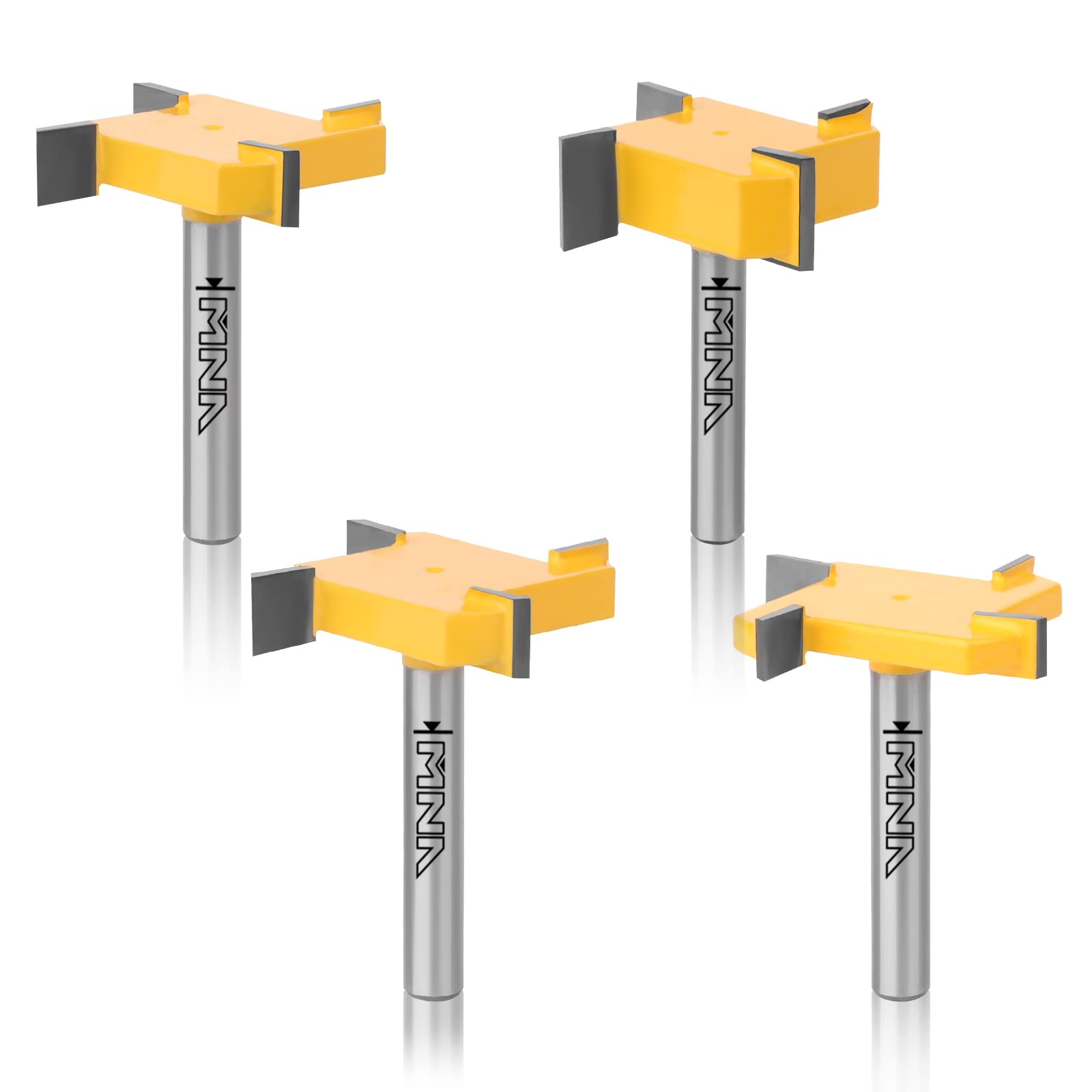 MNA CNC Spoilboard Surfacing Router Bit,4PCS Router Bit Set,1/4 Inch Shank ，4 Wings,1-37/64-Inch Cutting Diameter,1/4" 5/16" 3/8" 1/2" Milling Depth