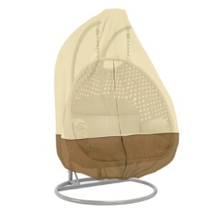 Patio Hanging Egg Chair Cover Outdoor Double Large Egg Chair Covers Waterproof 420D Patio Swing Loveseat Dust Protector 91x80 inches (Beige)