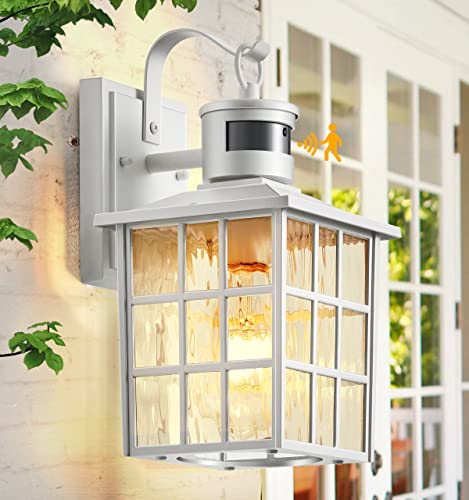 VIANIS Motion Sensor Outdoor Lights, White Dusk to Dawn Wall Lights, Exterior Light Fixture, Anti-Rust 100% Aluminum Outdoor Wall Lantern Wired for Garage Patio, Front Porch Light