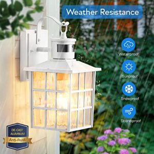 VIANIS Motion Sensor Outdoor Lights, White Dusk to Dawn Wall Lights, Exterior Light Fixture, Anti-Rust 100% Aluminum Outdoor Wall Lantern Wired for Garage Patio, Front Porch Light