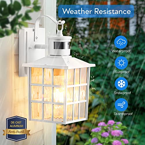 VIANIS Motion Sensor Outdoor Lights, White Dusk to Dawn Wall Lights, Exterior Light Fixture, Anti-Rust 100% Aluminum Outdoor Wall Lantern Wired for Garage Patio, Front Porch Light