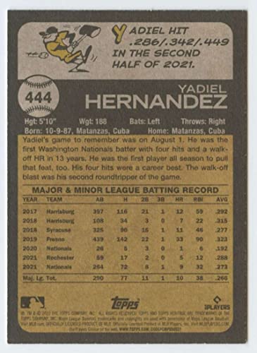 2022 Topps Heritage #444 Yadiel Hernandez Washington Nationals (SP - Short Print) NM-MT MLB Baseball High Number Short Print