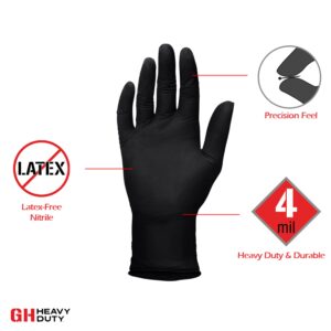 GH Heavy Duty Black Nitrile Gloves, 100 Pack of 4 mil Disposable Gloves, Large