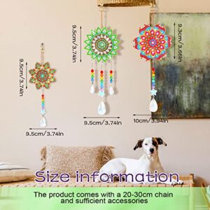 Macarrie 3 Pack Rhinestone Painting Suncatcher Wind Chime Double Sided Crystal Rhinestone Painting Hanging Ornament Flower Shape Suncatcher Kit for Adults DIY Window Home Garden(Stylish Style)