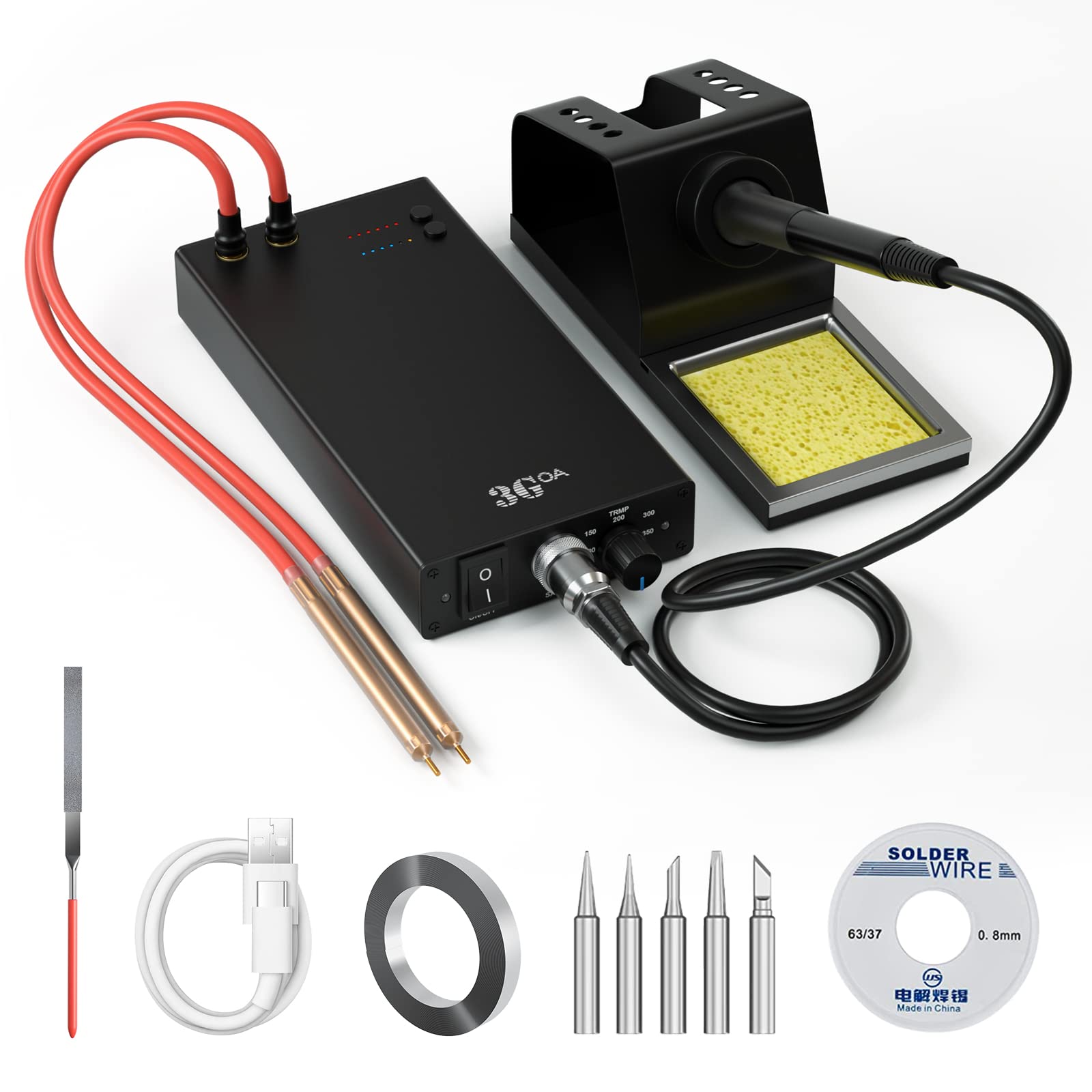 3goa Spot Welder with Soldering Iron, 11000mAh Soldering Iron Kit Electronics, Adjustable Temperature Welding Tool, Portable Spot Welding Equipment for DIY 18650 Battery, Soldering Iron Stand