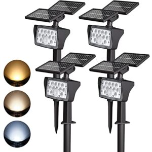 meikee solar lights for outside, solar spot lights outdoor waterproof 3 colors & 3 modes, motion sensor landscape lighting ip66 for yard garden pathway-4 pack