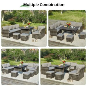 AECOJOY Patio Furniture Set, 7 Pieces Outdoor Patio Furniture with Dining Table&Chair, All Weather Wicker Conversation Set with Ottoman,Grey