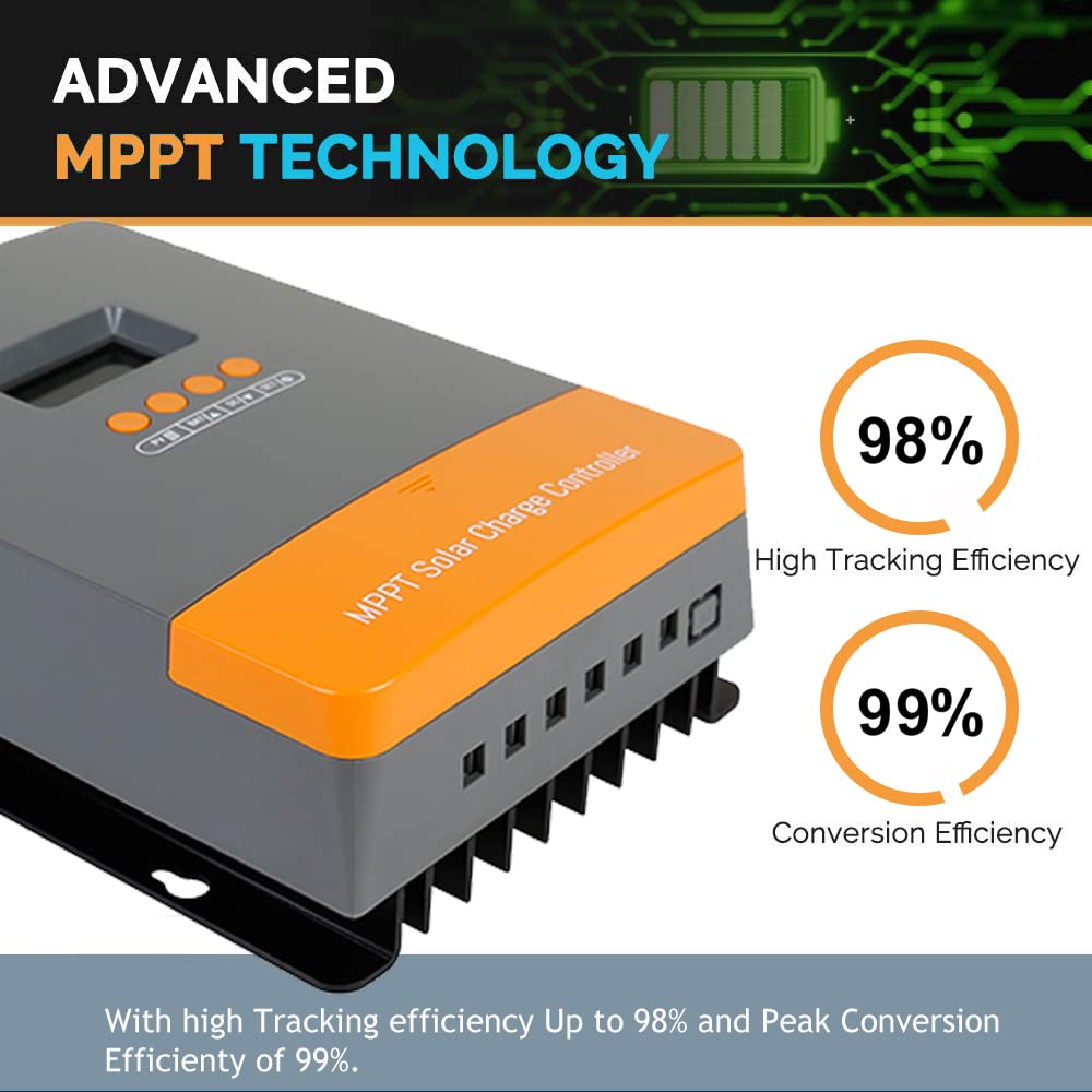 60A Solar Charge Controller MPPT 12V 24V 36V 48V Controller 60amp Solar Charge Regulator MPPT 150V w/LCD Display Work with AGM, Gel, Flooded and Lithium