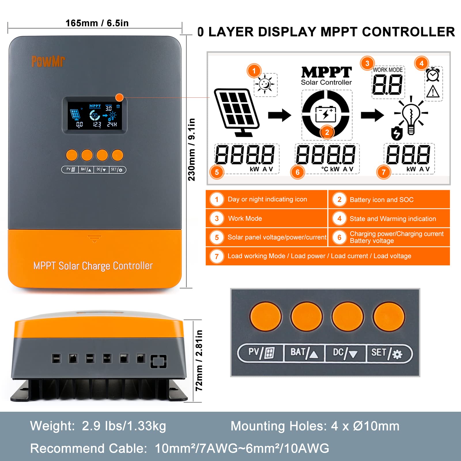 60A Solar Charge Controller MPPT 12V 24V 36V 48V Controller 60amp Solar Charge Regulator MPPT 150V w/LCD Display Work with AGM, Gel, Flooded and Lithium