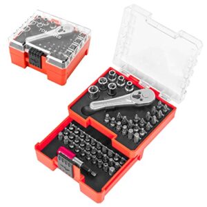 tommars 58-pc 1/4" mini ratchet wrench socket & screwdriver bits set, low profile, 45 teeth gear, s2 and cr-v, 58pcs