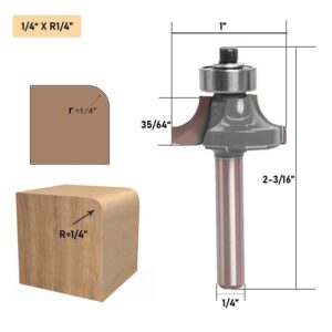 Roundover Router Bit Set 1/4 Shank by Sinoprotools, 4pcs Router Roundover Bit, Carbide Corner Rounding Edge-Forming, for Round Edges/Cabinet Edges, Radius 1/8", 1/4", 3/8", 5/16"