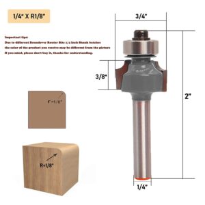 Roundover Router Bit Set 1/4 Shank by Sinoprotools, 4pcs Router Roundover Bit, Carbide Corner Rounding Edge-Forming, for Round Edges/Cabinet Edges, Radius 1/8", 1/4", 3/8", 5/16"