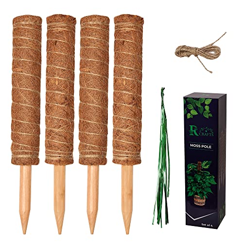 Rcraft 63 Inch Tall Moss Pole for Plants Monstera 4 Pack with Hemp Rope, Bendable Stakes for Indoor Plants Support/Totem Pole, Climbing Plants Sticks for Growth- Perfect for Medium/Large House Plants