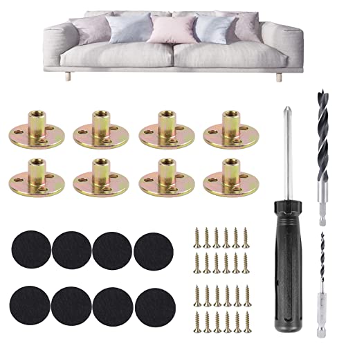 Txcucc Leg Mounting Plates, Furniture Leg Attachment Plates Industrial Strength T-Plate 5/16" (M8) Sofa Leg, Strengthen Weak Furniture feet Repair Damaged Sofa Couch Seat,with Drills Bits, Set of 8