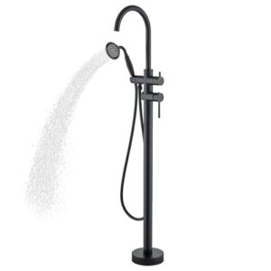 freestanding bathtub faucet floor mount tub filler matte black standing high flow shower faucets with handheld shower mixer taps swivel spout