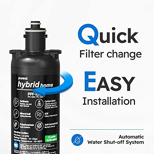 Pureal Hybrid Home PPU-1700K Under Sink Water Filter System, 20K Gallons, NSF/ANSI 42&372, Mineral Sediment Carbon Block KDF Polyphosphate Filter for Scale & Lead & Chlorine