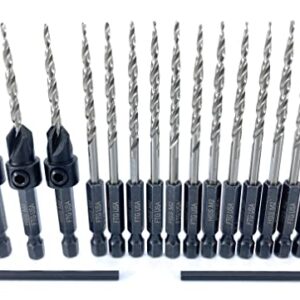 FTG USA Countersink Drill Bit Set 3 Pc #6 (9/64") Wood Countersink Drill Bit Pack Same Size Set with 12 Replacement Bits #6 (9/64") Tapered Countersink Bit, with 1 Hex Wrench,