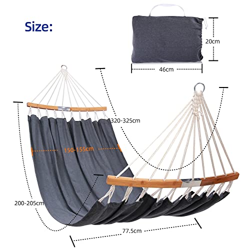 Ohuhu Hammock with Straps Kit, 2-Person Folding Spreader-Bar Double Hammock with Portable Storage Bag, Bamboo Curved Bar Hammocks for Indoor Outdoor Garden Patio Backyard Camping Backpacking