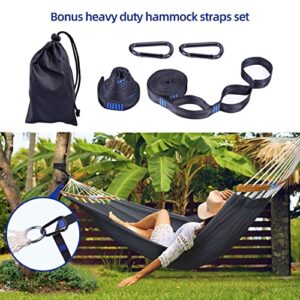 Ohuhu Hammock with Straps Kit, 2-Person Folding Spreader-Bar Double Hammock with Portable Storage Bag, Bamboo Curved Bar Hammocks for Indoor Outdoor Garden Patio Backyard Camping Backpacking