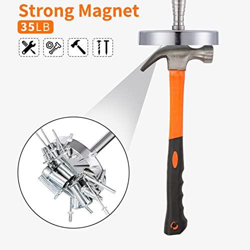 Rechabite Magnetic Sweeper Telescoping Pick-up Tool, Thickened Pole, 35LB Magnet Stick Screws Parts Finder, Pickup Nails, Screws, and Metal Picker, Orange Handle