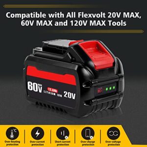 JIALIPOK DCB606 12.0Ah Replacement for Dewat Flex Volt 20V/60V MAX Battery, Compatible with Dewat 20V/60V MAX DCB606-2 DCB609 DCB612 DCB200 Cordless Power Tools Lithium-Ion Batteries and Chargers