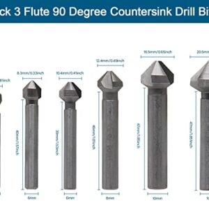 Aracombie 6 Pack 3 Flute 90 Degree Countersink Drill Bit Set, HSS Chamfering Tool Set Metric End Mill Cutter Bits, Deburring Chamfering Bit for Metal, Wood, Aluminum, Stainless Steel