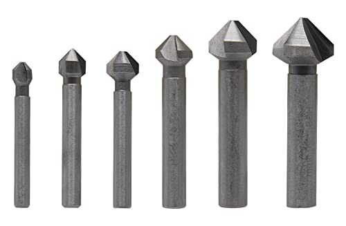 Aracombie 6 Pack 3 Flute 90 Degree Countersink Drill Bit Set, HSS Chamfering Tool Set Metric End Mill Cutter Bits, Deburring Chamfering Bit for Metal, Wood, Aluminum, Stainless Steel