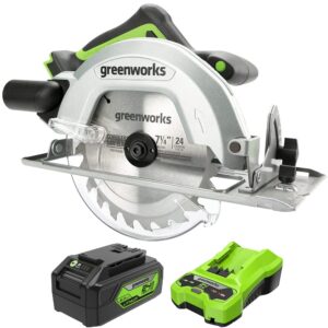 greenworks 24v brushless 7-1/4-inch circular saw with 24v battery charger and 24v 4ah usb battery