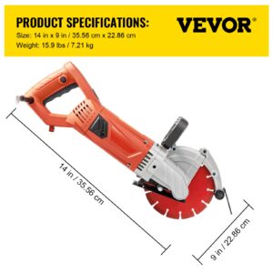 VEVOR Electric Concrete Saw, 7" Blade with 2-1/2 inch Max Cutting Depth, Wet/Dry Sawing with Blade and Tools for Granite, Brick, Porcelain, Reinforced Concrete