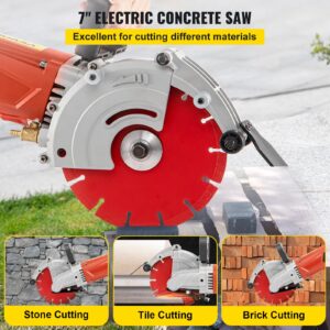 VEVOR Electric Concrete Saw, 7" Blade with 2-1/2 inch Max Cutting Depth, Wet/Dry Sawing with Blade and Tools for Granite, Brick, Porcelain, Reinforced Concrete