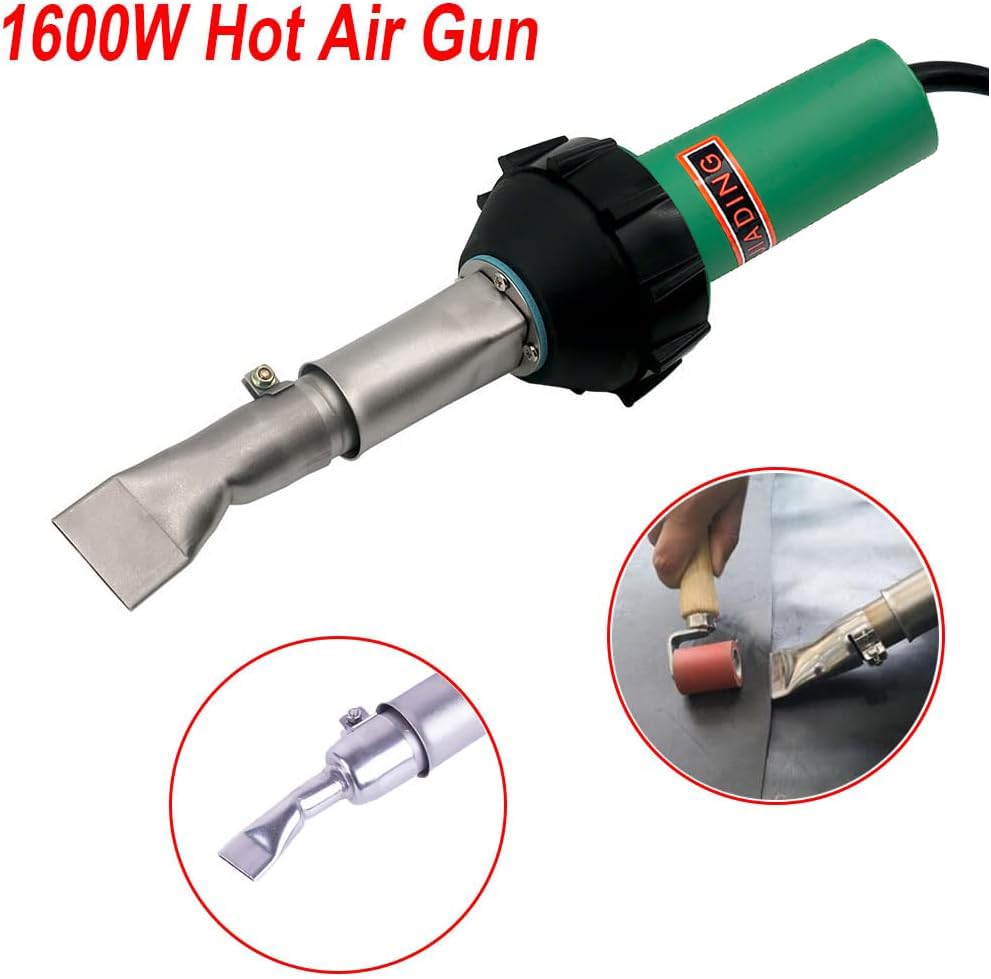 110V 1600W Plastic Welding Gun Hot Air Heat Gun Adjustable Temperature PVC TPO Welding Kit Accessories Speed Nozzle Roller Dolphin Knife Hook