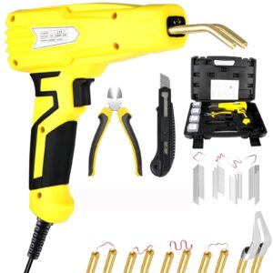 upgraded version 100w hot stapler gun,plastic welder machine for car bumper repair, plastic weliding repair kit, bumper crack repair kit with plier include 4 types hot wave flat staples (yellow)