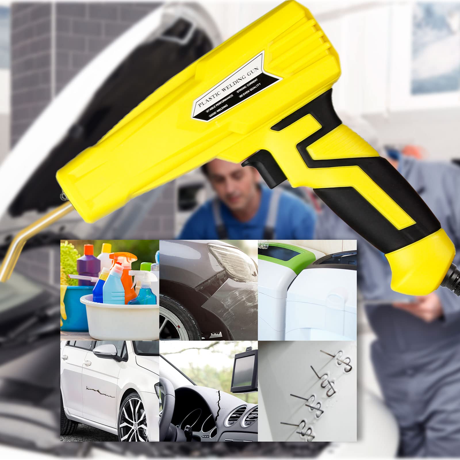 Upgraded Version 100W Hot Stapler Gun,Plastic Welder Machine for Car Bumper Repair, Plastic Weliding Repair Kit, Bumper Crack Repair Kit with Plier Include 4 Types Hot Wave Flat Staples (Yellow)