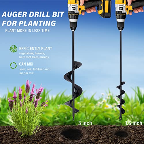 Auger Drill Bit for Planting,3x16in & 1.6x16in Garden Auger Spiral Drill Bit for Planting,Bulb Plant Auger for Cordless Drill,Flowers Planting Auger for Drill Post Hole Digger for 3/8” Hex Drill