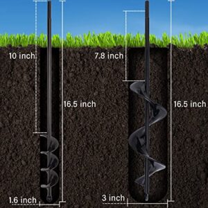 Auger Drill Bit for Planting,3x16in & 1.6x16in Garden Auger Spiral Drill Bit for Planting,Bulb Plant Auger for Cordless Drill,Flowers Planting Auger for Drill Post Hole Digger for 3/8” Hex Drill