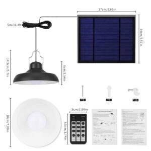 Sararoom LED Solar Pendant Light Outdoor, 7in 3000K/4000K/6000K Dimmable Indoor Solar Light with Remote Control, IP65 Waterproof Solar Shed Light with 16.4ft Cable for Patio, Camp, Chicken Coop, Barn