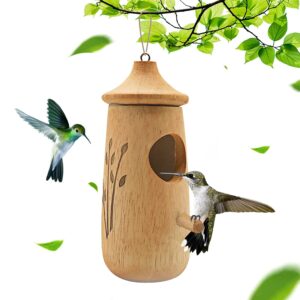 Hummingbird House for Outside Hanging,Wooden Humming Bird Houses for Outside for Nesting Hanging,Natural Hummingbird Swing Nest for Wren Swallow Sparrow Hummingbird Finch Houses Garden Window Decor