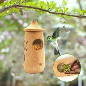 Hummingbird House for Outside Hanging,Wooden Humming Bird Houses for Outside for Nesting Hanging,Natural Hummingbird Swing Nest for Wren Swallow Sparrow Hummingbird Finch Houses Garden Window Decor