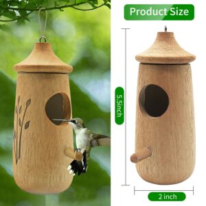 Hummingbird House for Outside Hanging,Wooden Humming Bird Houses for Outside for Nesting Hanging,Natural Hummingbird Swing Nest for Wren Swallow Sparrow Hummingbird Finch Houses Garden Window Decor