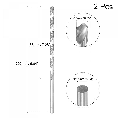 uxcell HSS(High Speed Steel) Extra Long Twist Drill Bits, 8.5mm Drill Diameter 250mm Length 2 Pcs