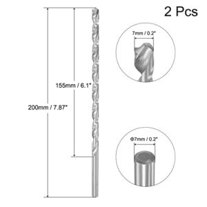 uxcell HSS(High Speed Steel) Extra Long Twist Drill Bits, 7mm Drill Diameter 200mm Length for Hardened Metal Woodwork Plastic Aluminum Alloy 2 Pcs