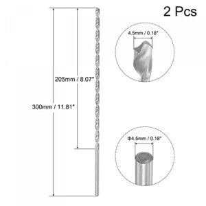 uxcell HSS(High Speed Steel) Extra Long Twist Drill Bits, 4.5mm Drill Diameter 300mm Length for Hardened Metal Woodwork Plastic Aluminum Alloy 2 Pcs