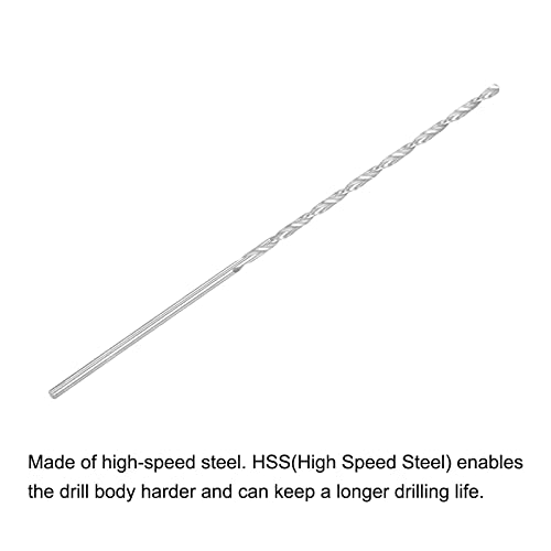 uxcell HSS(High Speed Steel) Extra Long Twist Drill Bits, 3mm Drill Diameter 160mm Length for Hardened Metal Woodwork Plastic Aluminum Alloy 2 Pcs