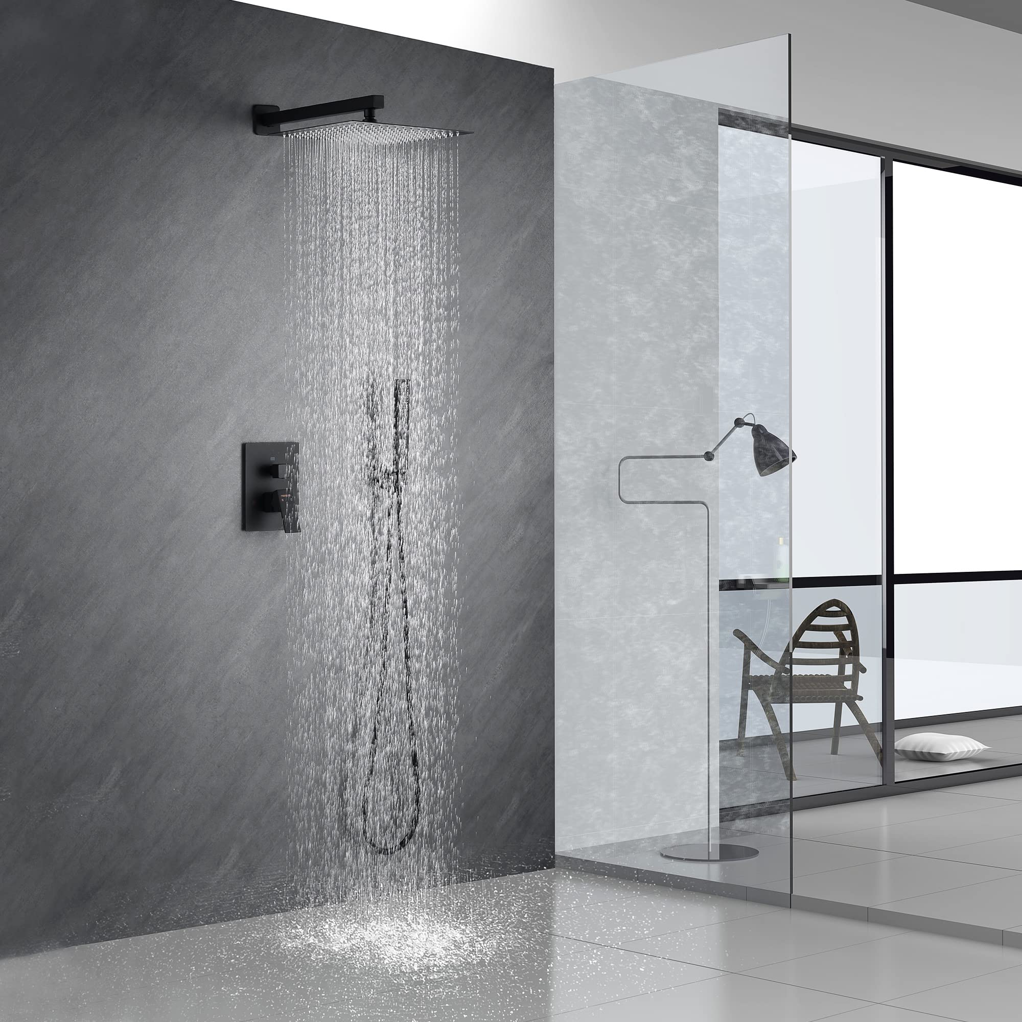 Fransiton 10 Inches Matte Black Shower System Rain Shower System Set Wall Mounted, Rainfall Shower Head with Handheld, Bathroom Shower Kit (Valve Included)