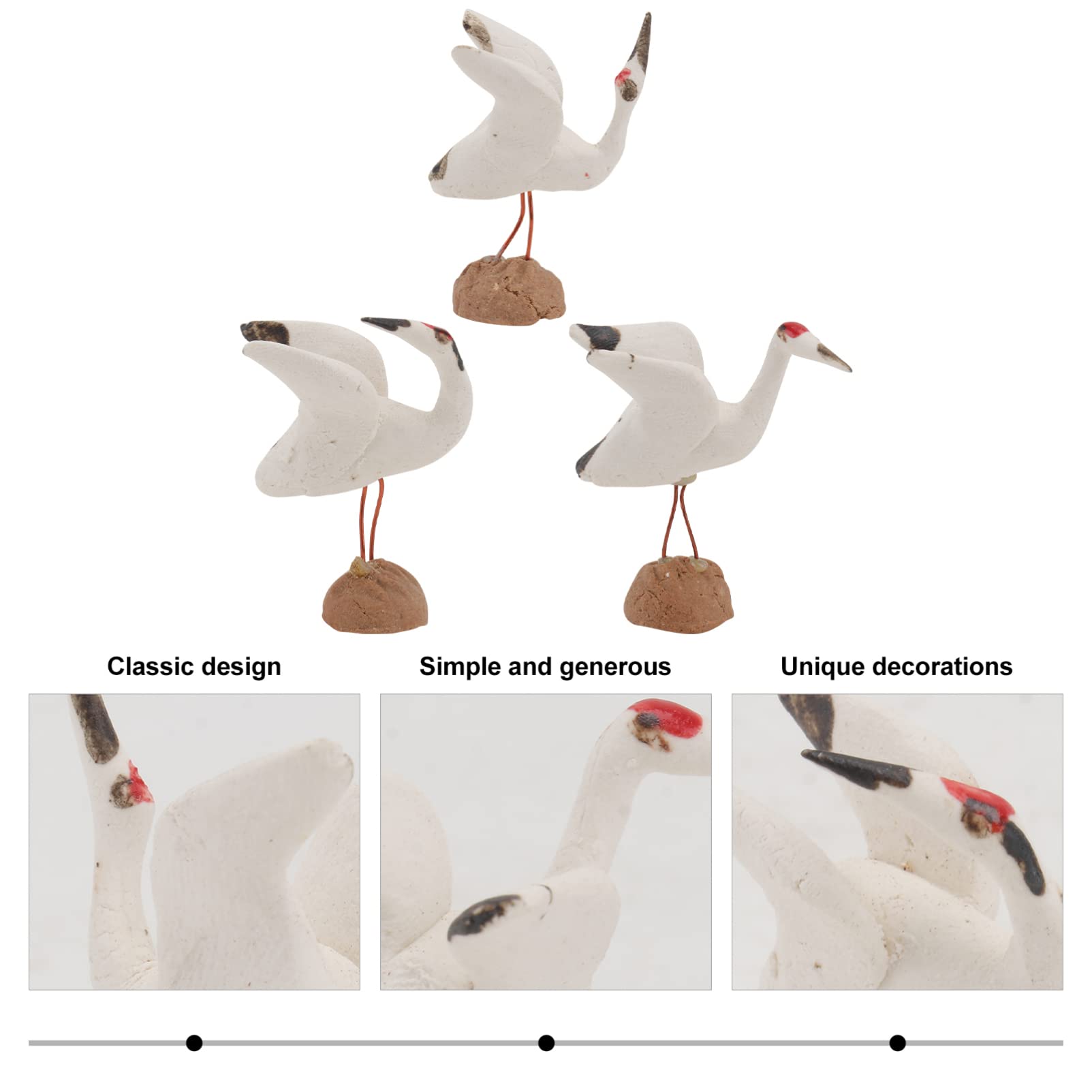 GANAZONO 3pcs White Crane Ornament Bird Figurines Ornament Mini Animal Figurine White Ceramic Houses Zen Garden Statue White Planter Pot Bonsai Ornament Ceramics Artificial Bird Miniature