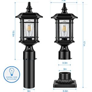 VIANIS Dusk to Dawn Post Lights Outdoor, Black Post Lantern with Pier Mount Base, Exterior Lamp Post Light Fixture, Waterproof Aluminum Body with Tempered Seeded Glass for Patio, Garden, Driveway